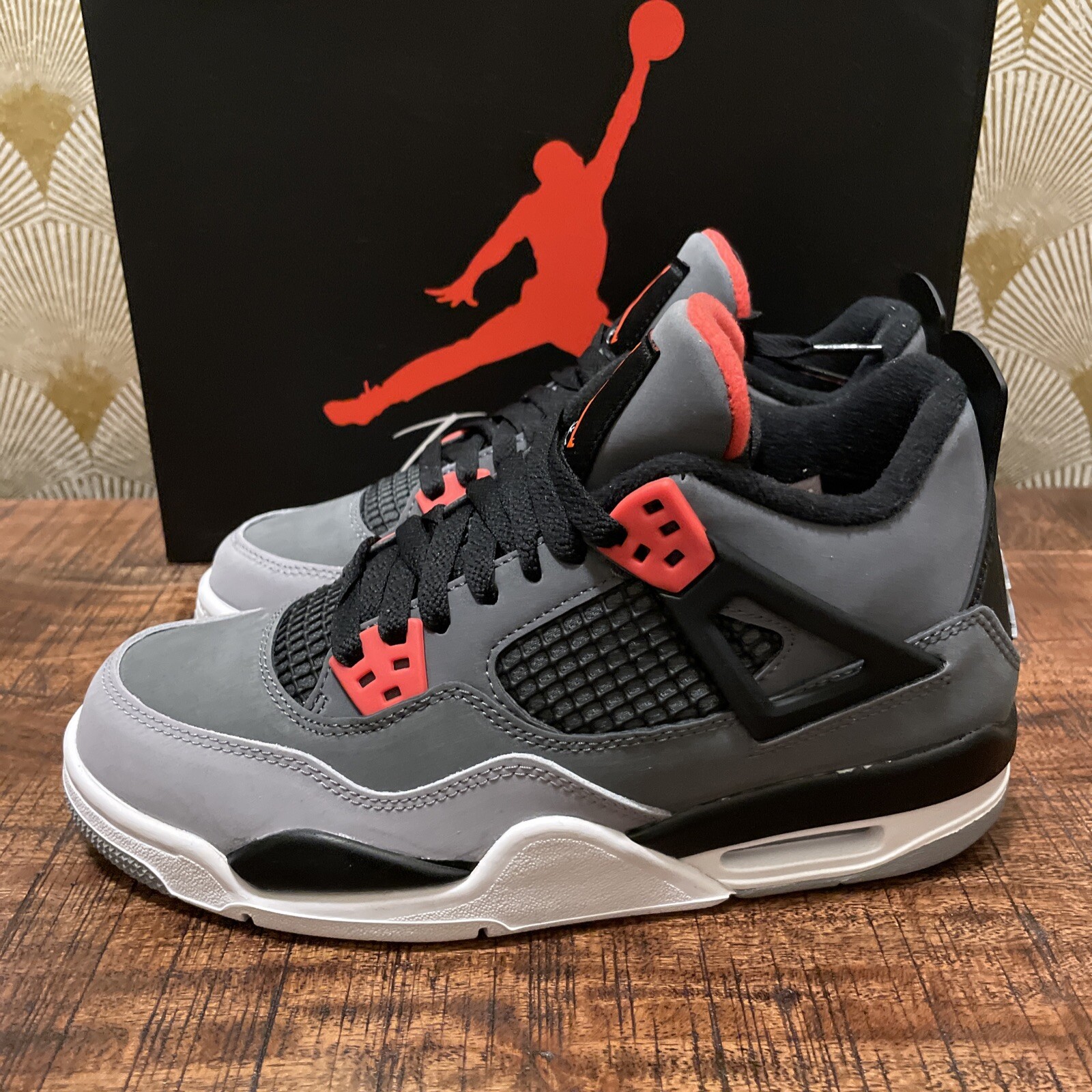 Nike Air Jordan 4 Retro Shoes Infrared Black Gray GS 5.5Y / Women’s 7 ...