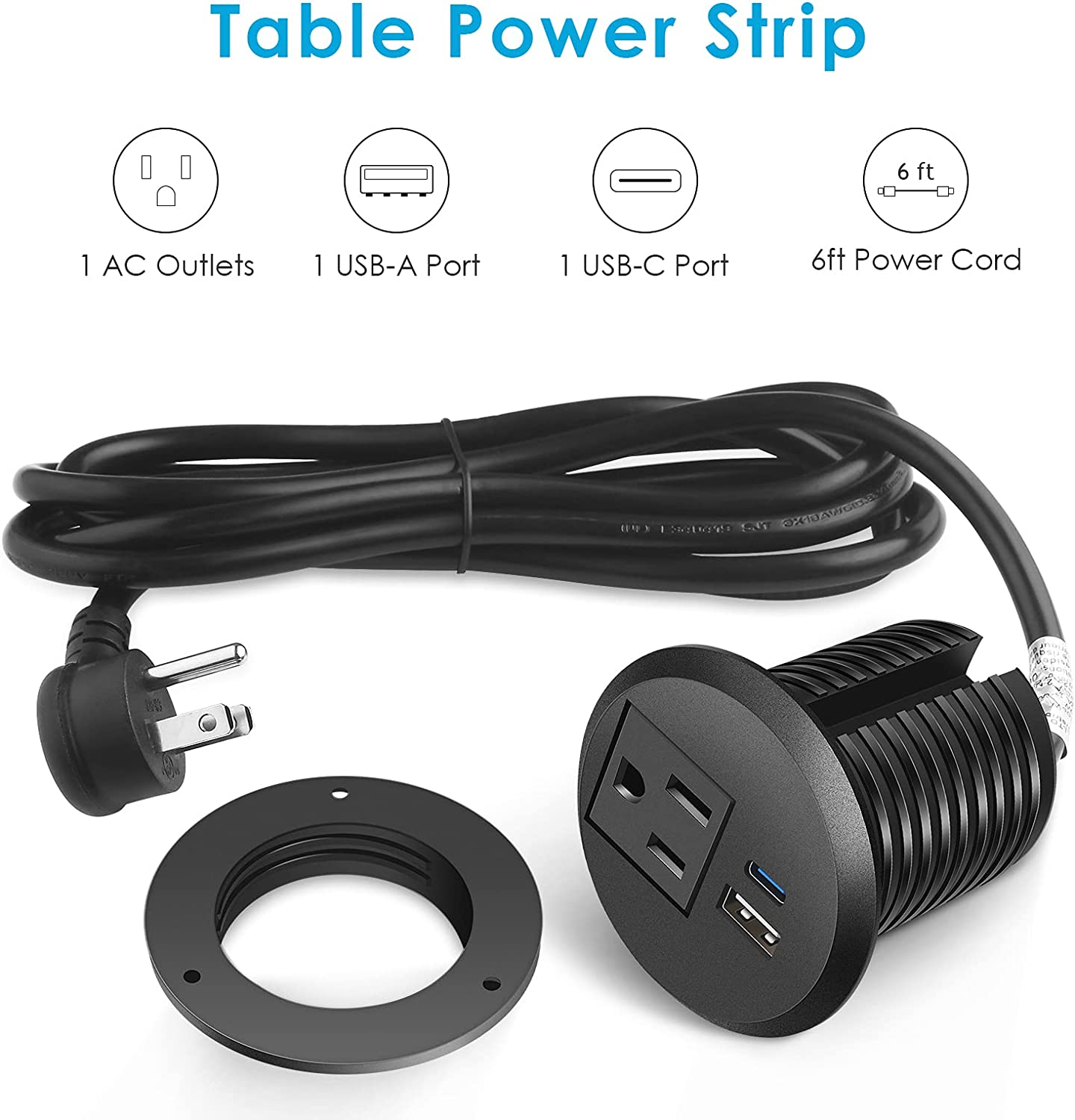 2 Inch Desk Power Grommet with USB C,Flush Mount USB Port Desk Outlet ...