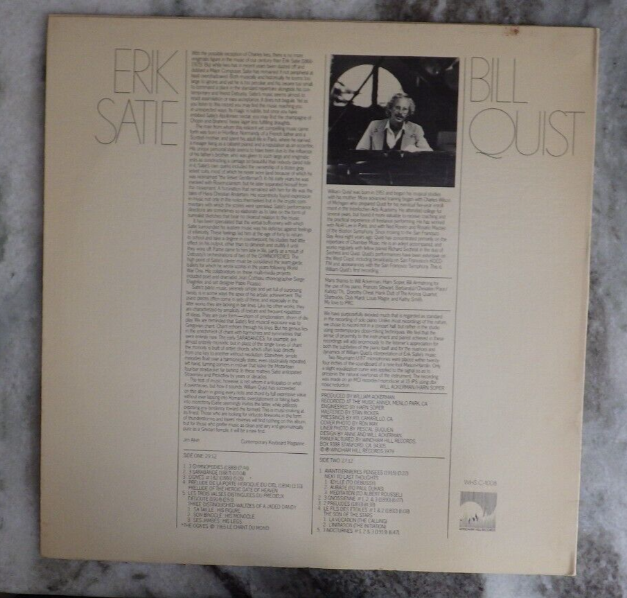 BILL QUIST Piano Solo's of Erik Satie WINDHAM HILL WHS C-1008 | eBay