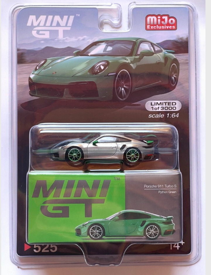 1/64 Mini GT Porsche 911 Turbo S Python Green Model Car LHD MGT00525 ...