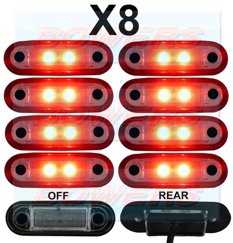8 x 12V/24V FLUSH FIT RED REAR LED MARKER LAMPS / LIGHTS TRUCK VAN CAR ...
