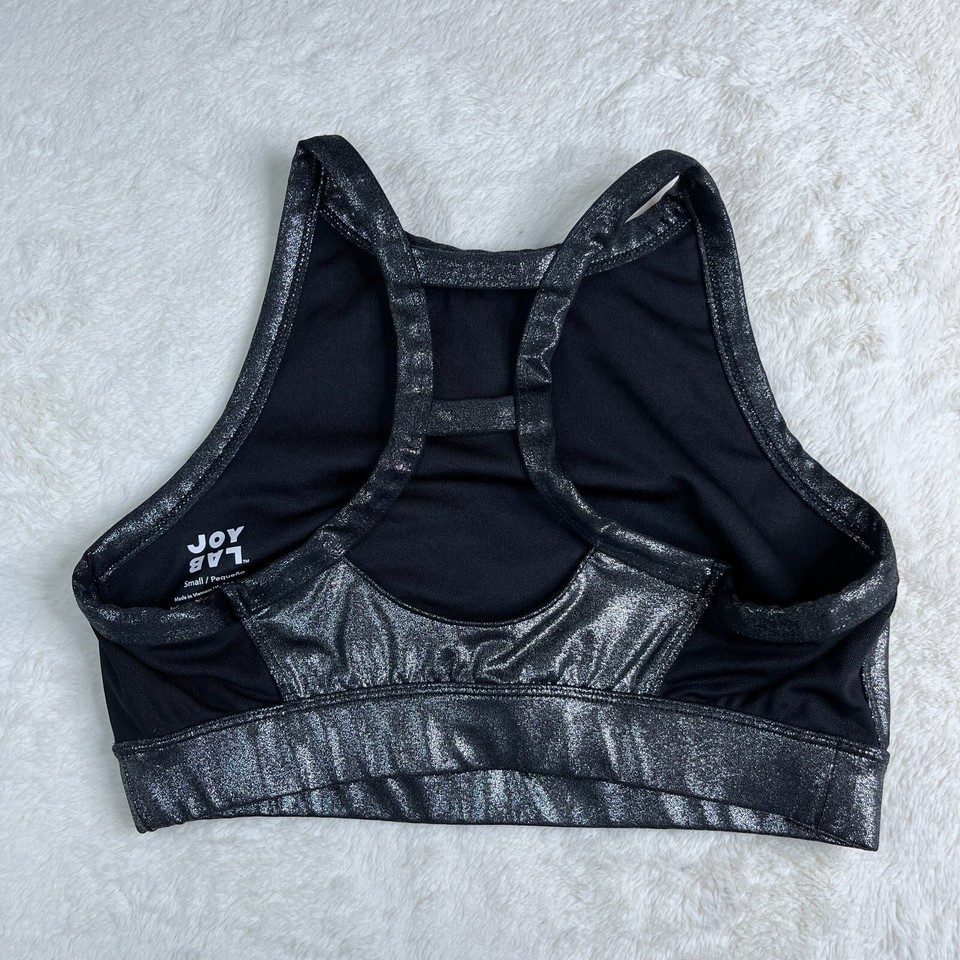 JOY LAB Sports Bra Grey Metallic Print Glitter Criss Cross Back Size S ...