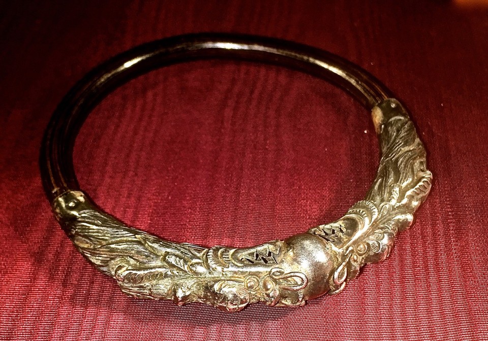 VINTAGE CHINESE SILVER DRAGONS and RATTAN BANGLE | eBay