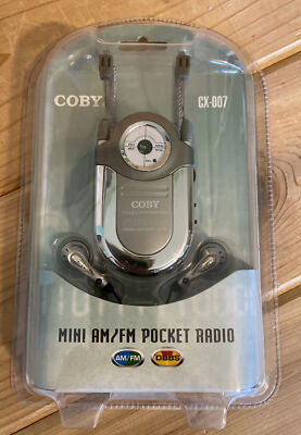 Coby Mini New AM/FM DBBS Pocket Radio Gray/Silver w/Earphones & Neck ...