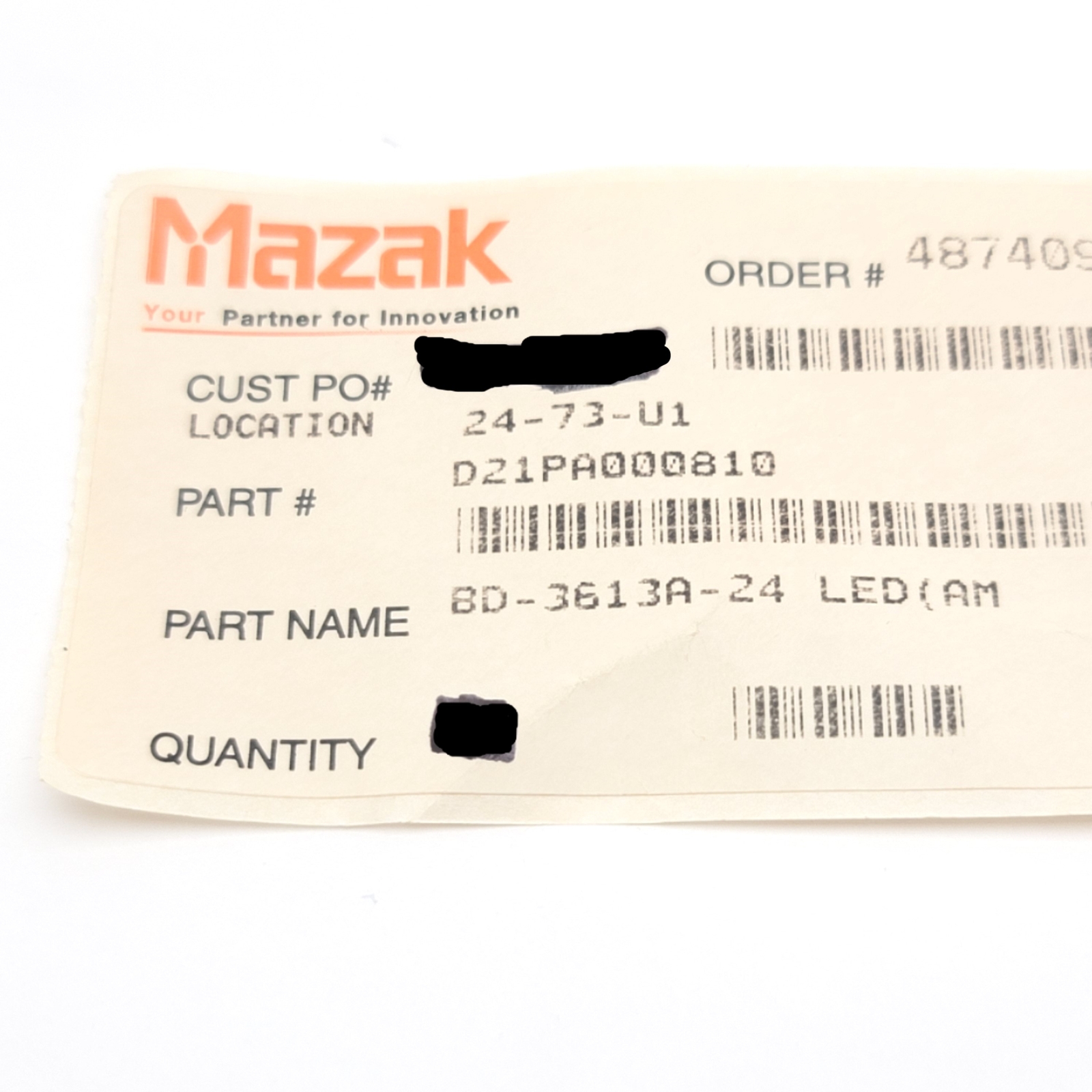 Mazak D21PA000810 BD-3613A-24 Amber LED Indicator Light 24VDC, 9mm ...