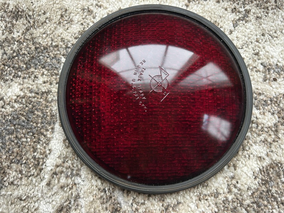 🏴 Red Glass Kopp Railroad Traffic Signal Stop Light Lens 8-3/8" Eagle ...