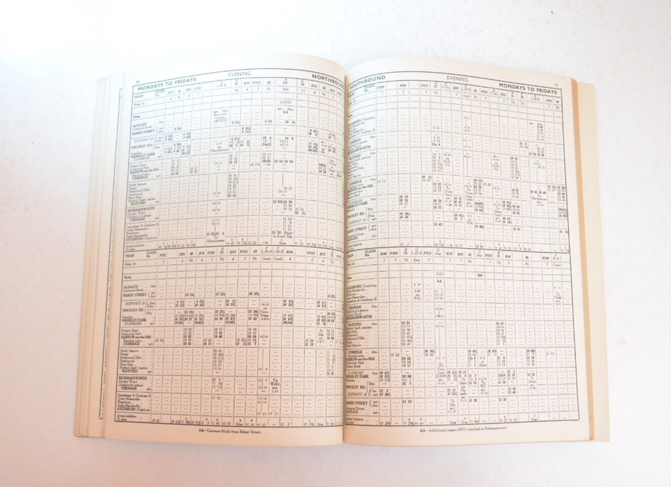 London Underground Metropolitan Working Timetable No. 185; 1960 (Bound ...