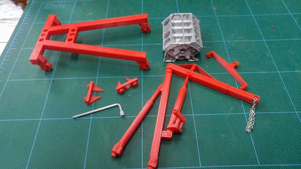 Engine Hoist and Block Model Prop Kit 1/10 Scale Shop Garage Dollhouse ...