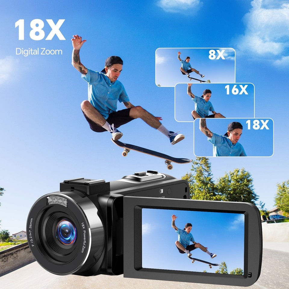 Video Camera 4K 30fps Camcorder 42MP Vlogging Camera 18x Digital Zoom 3 ...