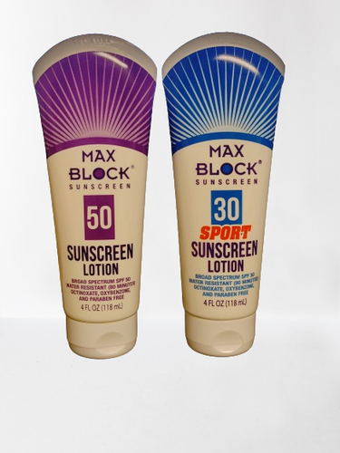 Max Block 50 Sunscreen Lotion & 30 Sport Sunscreen Lotion ~ Rare ...