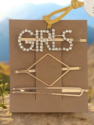 Lot of 3 "Girls" Bobby Pin Pave Rhinestone & Geometric Metal Hair ...