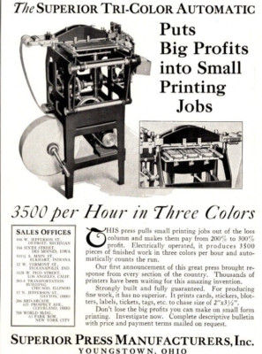 1927 SUPERIOR PRESS MANUFACTURERS ADVERTISING, YOUNGSTOWN, OHIO, ADVERT ...