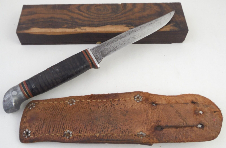 "Kinfolks" U.S.A. 330 4 1/2 "Hunting Knife " Stacked Leather Handle ...