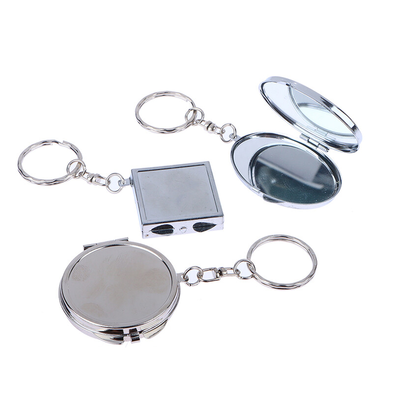 Double Sided Folding Mirror Key Ring Keychain Portable Compact Cosmeti ...