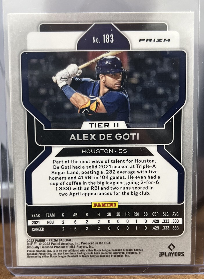 2022 Panini Prizm Baseball Alex De Goti Astros RC Purple Prizm Parallel ...
