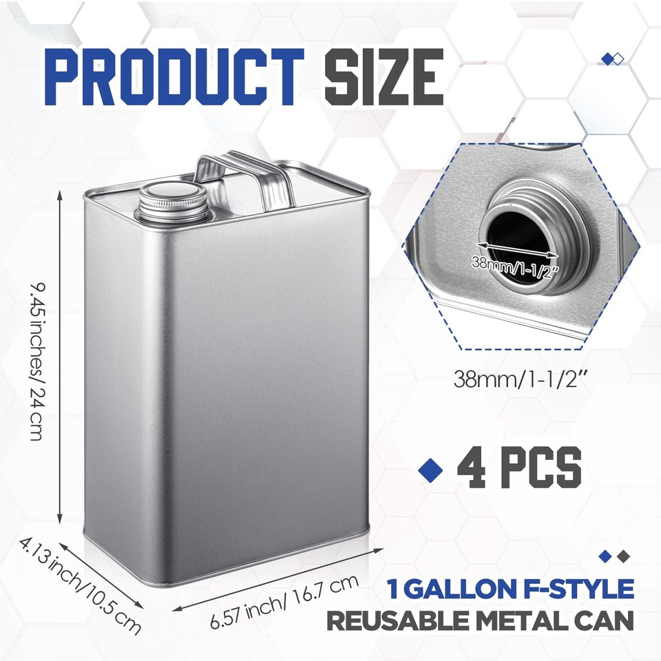 4 Pcs 1 Gallon F Style Metal Can Reusable Metal Can with 1.5" Opening ...