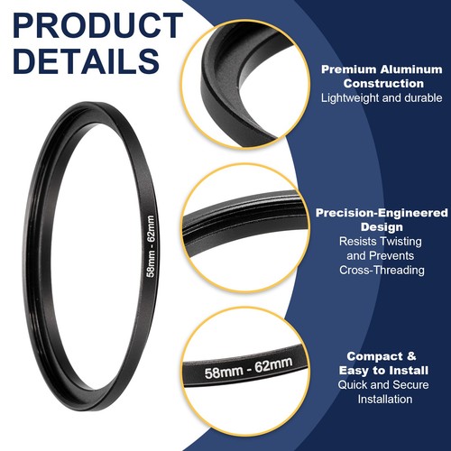 58mm Male 62mm Female Step Up Rings Adapter 2 Pcs for ND IR DSLR, Black ...