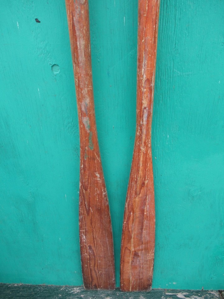 VINTAGE Wood Oars 83" Long Paddles Has Great Old BLOND BROWN Finish ...