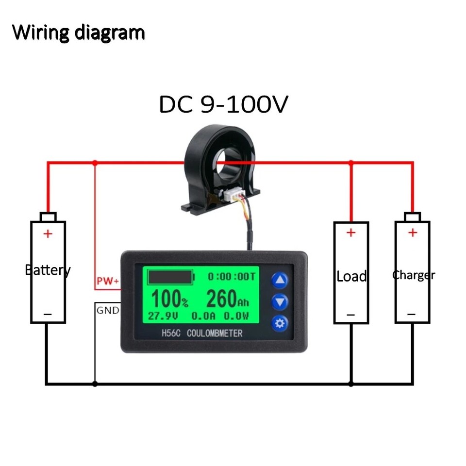 Battery Monitor Hall Coulomb Meter DC 9-100V 100A-400A AH Voltage ...