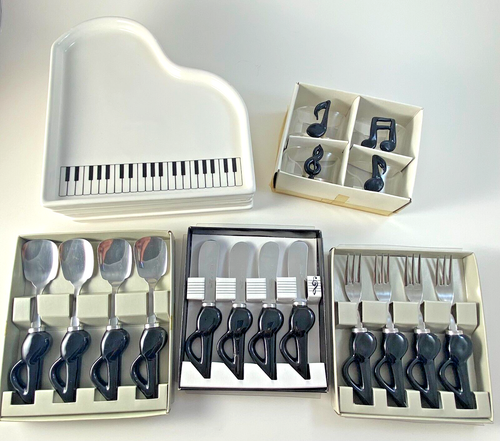 Vtg Shafford Grand Piano Plates & Music Notes Knives Forks Spoons ...