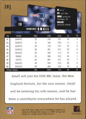 2001 Upper Deck Victory - Gold #203 Torrance Small for sale online | eBay