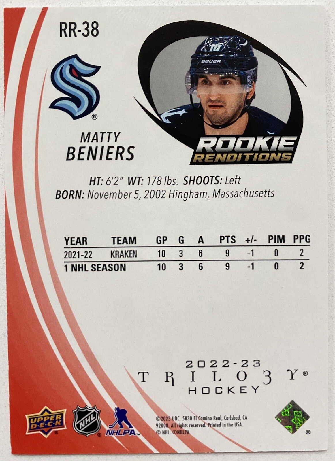 2022-23 Upper Deck Trilogy - Rookie Renditions #RR-38 Matty Beniers 767 ...