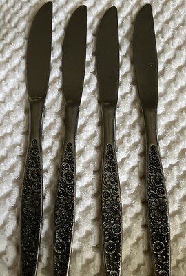 (4) Interpur JARDINERA Stainless Dinner Knives Korea Retro Floral -Free ...