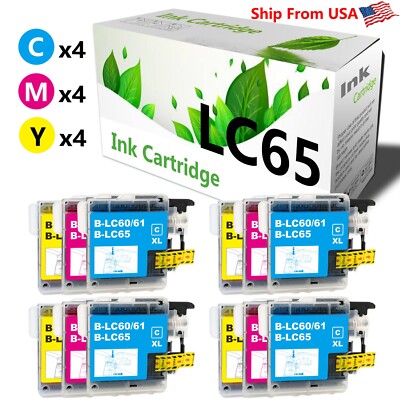 (12-Pack,4C4M4Y) LC65 Ink Cartridge LC-65 work with DCP-165C Printers ...