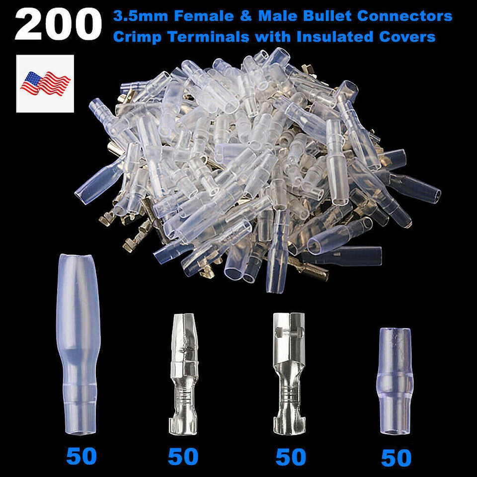 200Pcs Tinned Bullet Connectors 3.5mm Male Female Electric Terminals ...