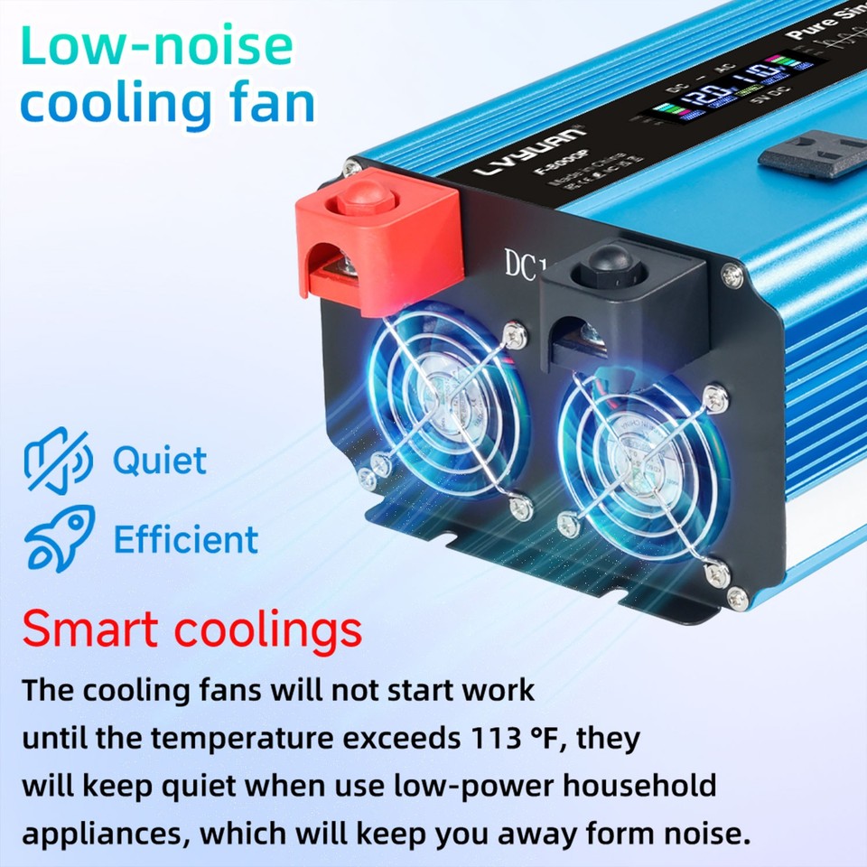 4000W 8000W Pure Sine Wave Power Inverter DC 12V to AC 110V Converter ...