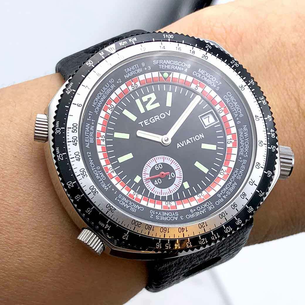 TEGROV Aviation World Timer GMT años 70 automático tamaño 47 TEGROV Aviation World Timer GMT años 70 automático tamaño 47