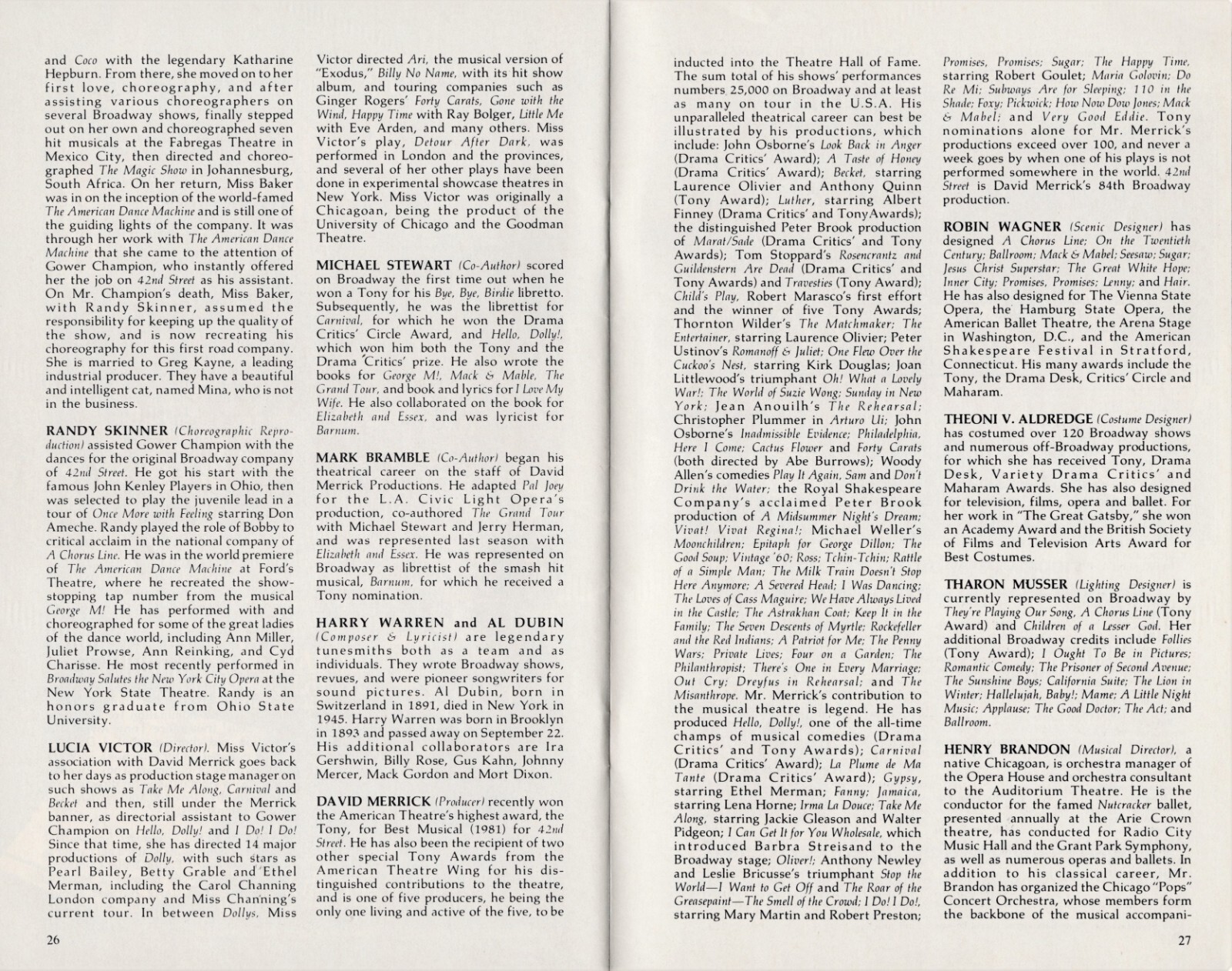 Elizabeth Allen "42ND STREET" Ron Holgate / Bibi Osterwald 1983 Chicago ...