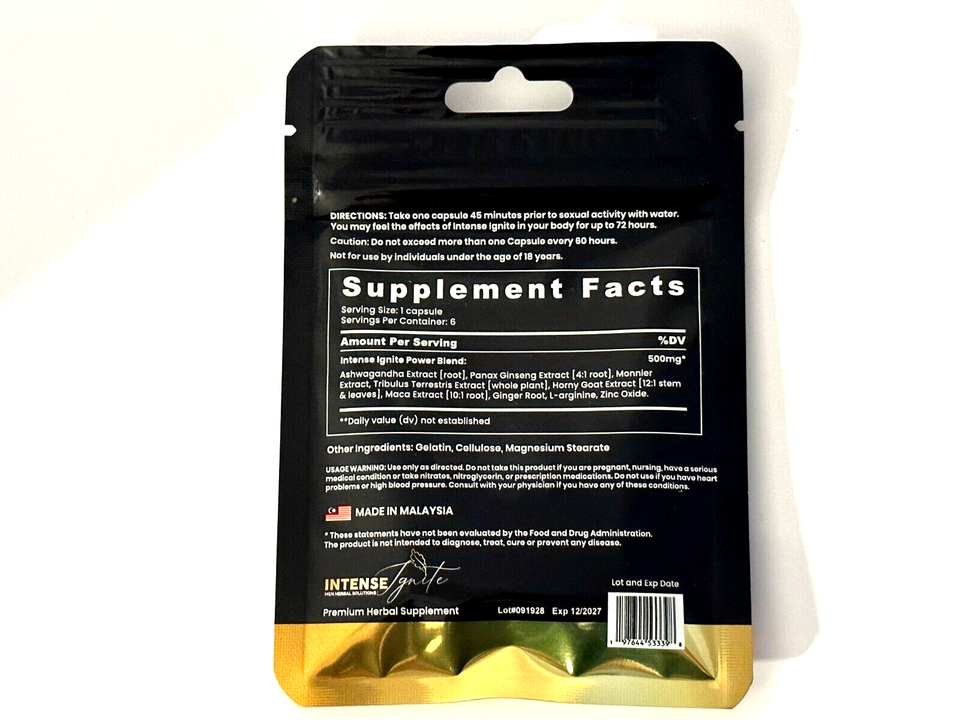Intense'Ignite Fast Acting Male Performance Herbal Supplement -24 Pills ...
