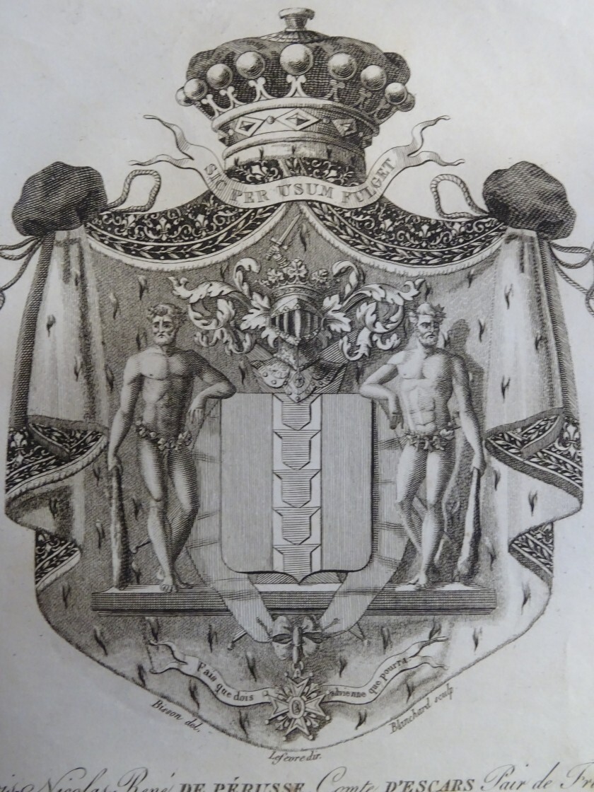 GRAVURE BLASON HERALDIQUE COMTE PERUSSE DES CARS LIMOUSIN RESTAURATION ...