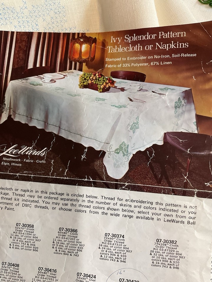 Vintage, Lee Wards, Ivy splendor Stamped Tablecloth & Napkins ...