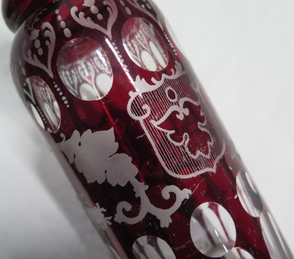 Late C19th Bohemian Cut Ruby Flashed Glass Decanter No Stopper 31cm ...