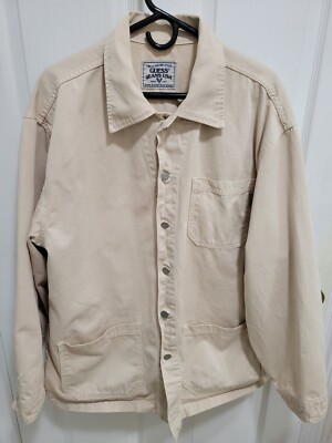 Vintage Guess Jeans Khaki Safari Jacket Mens L Button Coat (fits like ...