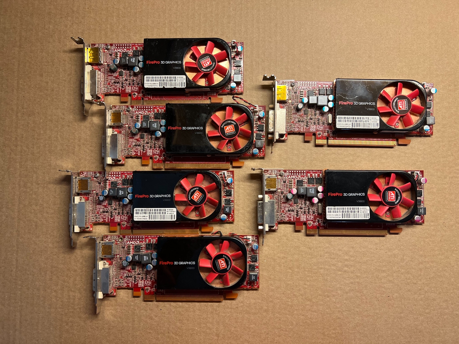 LOT OF 6 AMD FIREPRO 3D V3800 512MB GDDR3 LOW PROFILE DISPLAYPORT DVI ...