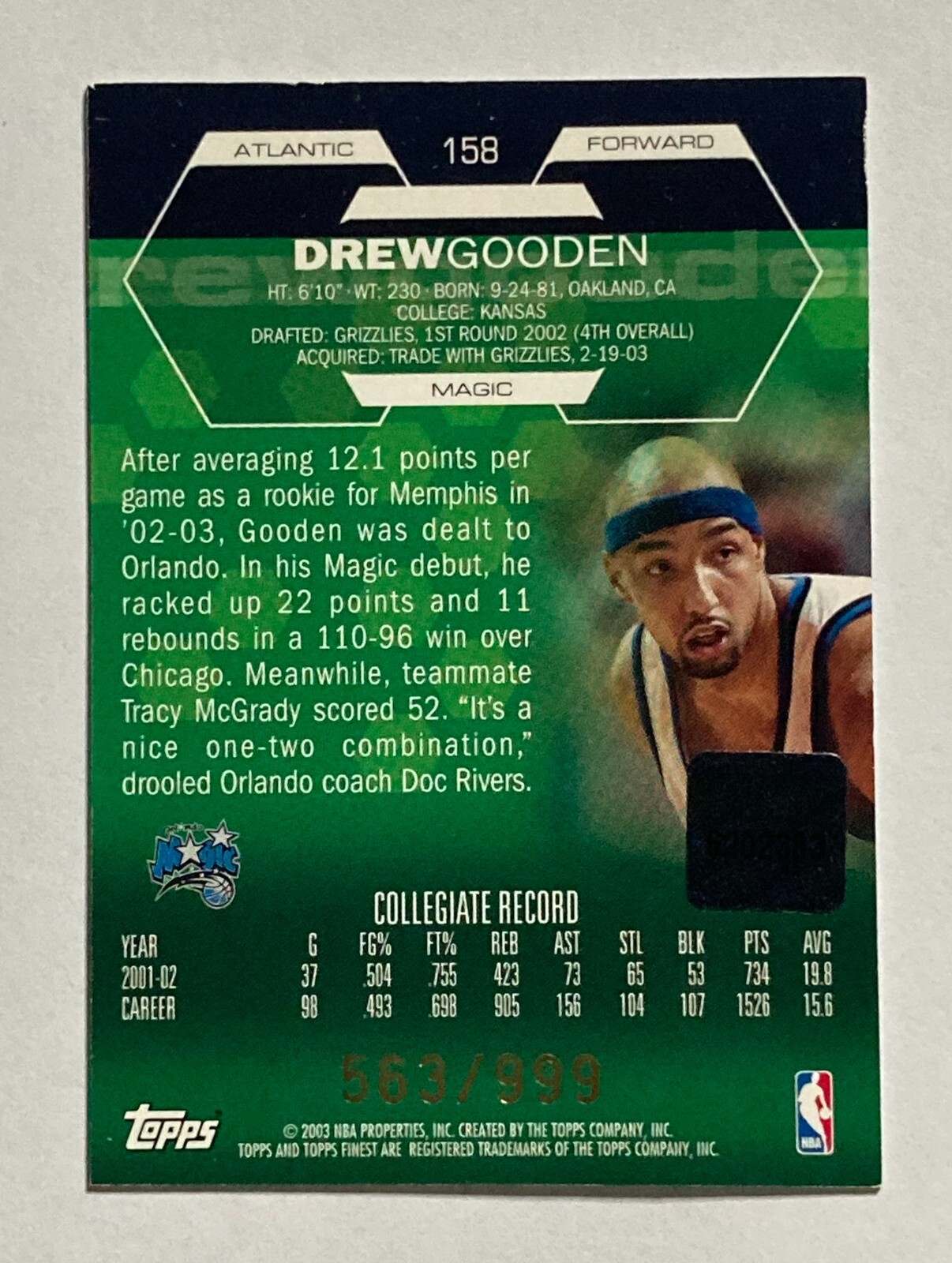 2002-03 Topps Finest Basketball Drew Gooden Auto /999 Rookie Card RC ...