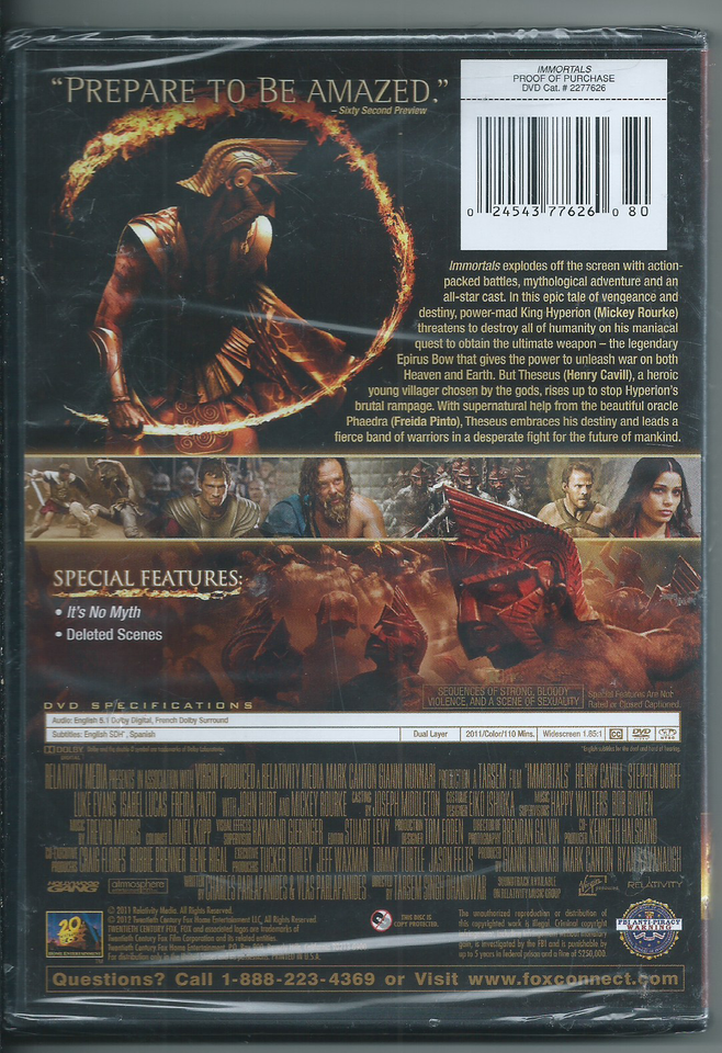 🔥 Immortals (DVD, 2011, Henry Cavill, Freida Pinto, Mickey Rourke) New ...