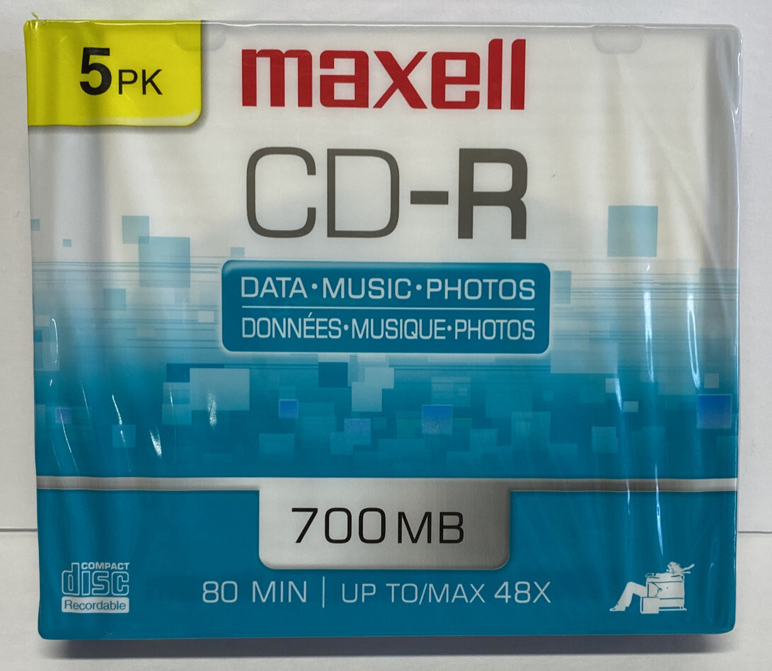 Maxell 5-Pk CD-R Blank Data 48X 700 Mb 80 Min Recordable CDs Plastic ...
