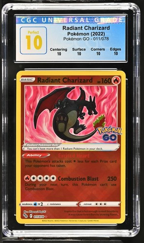 CGC Graded 10 Perfect Radiant Charizard 011/078 Pokemon Go Holo Pokemon ...