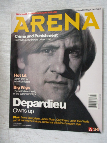 ARENA MAGAZINE UK #34 JULY AUGUST 1992 GERARD DEPARDIEU BRUCE ...