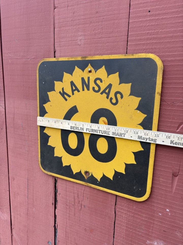 Vtg 60s KANSAS SUNFLOWER STATE HIGHWAY 68 ROUTE ROAD TRAFFIC SIGN 15 ...