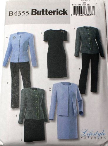 Butterick 4355 Misses Jacket Top Dress Skirt & Pants Sewing Pattern 16 ...