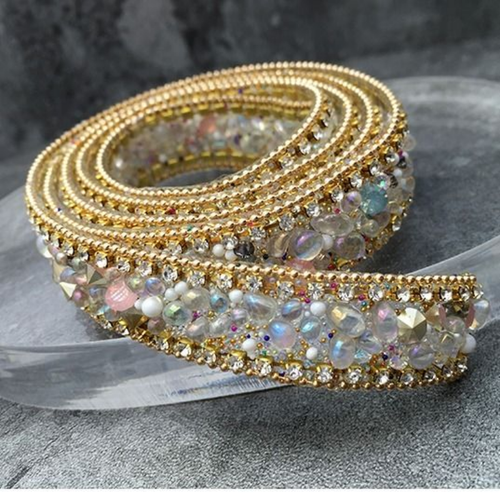 1m Rhinestone Stone Beaded Trim Crystal Edging Ribbon Hotfix Chain ...
