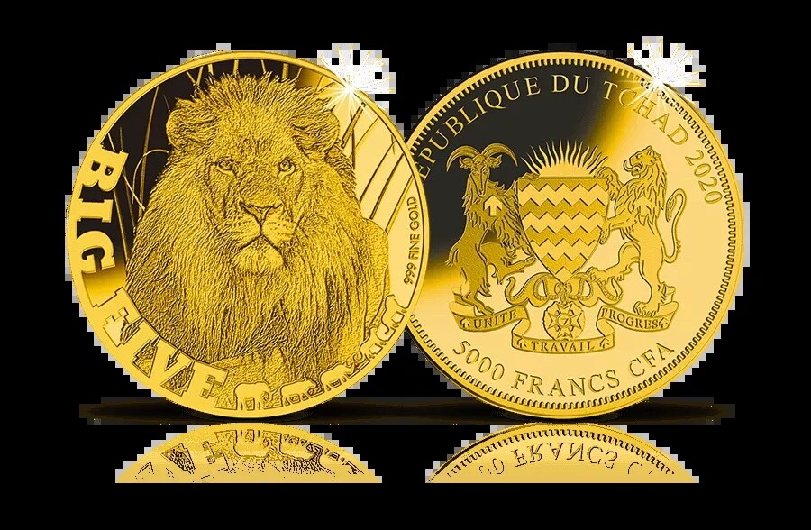 2020 Chad Lion .999 Gold Coin Panthera Leo Cat Big Five Predators ...