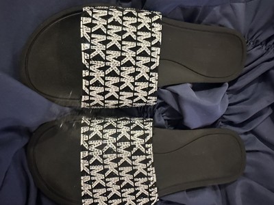 Michael Kors Black/White Sliders MK Signature Logo Juniors Women’s Size ...