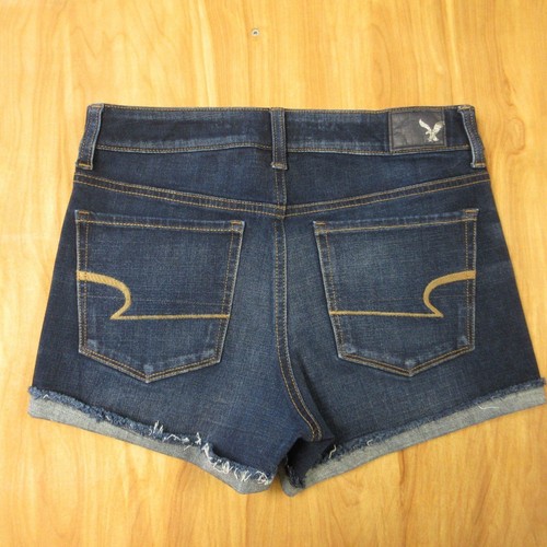 AMERICAN EAGLE Hi-Rise Shortie Sz 6 Cuffed Blue Denim Jean Shorts Raw ...