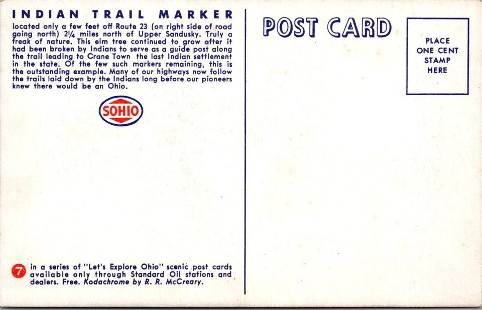 Indian Trail Marker off Route 23, Ohio SOHIO - Postcard | eBay